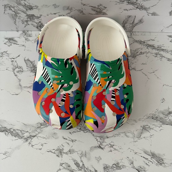 CROCS | Shoes | Crocs Classic Retro Resort Clogs Floral Rainbow Leaves ...